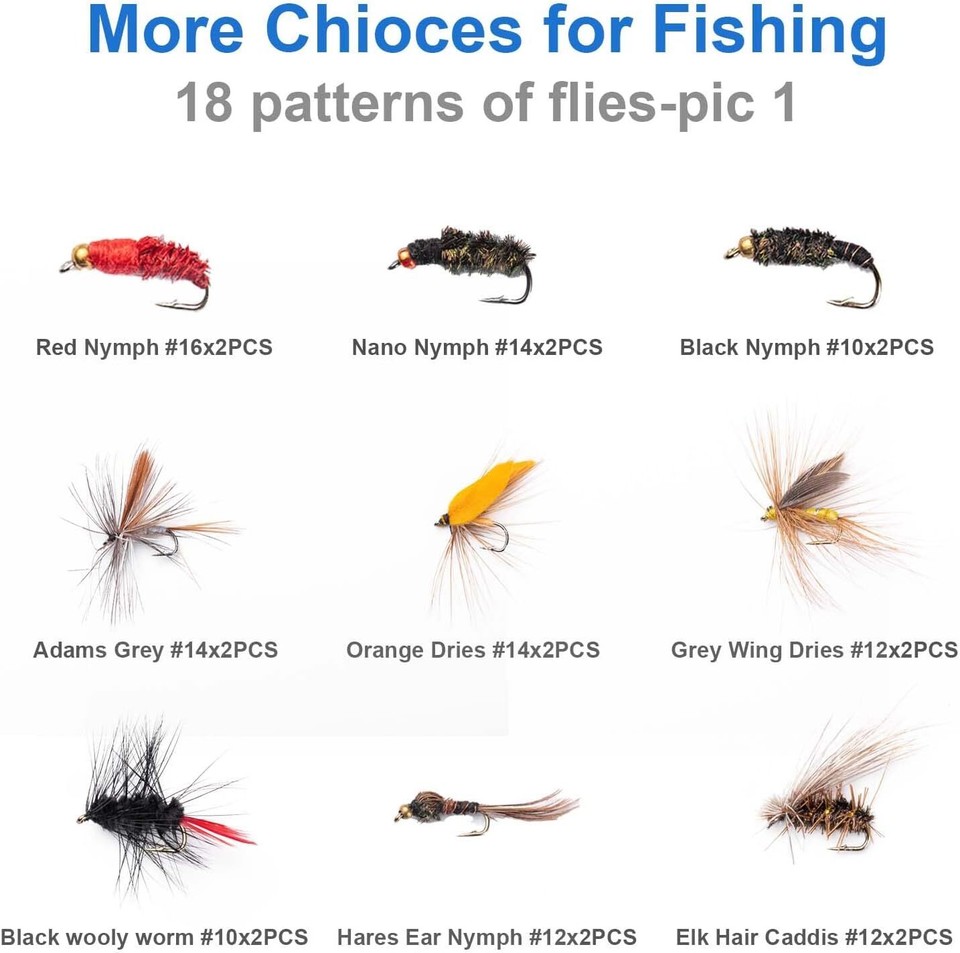 36 Pcs Fly Fishing Flies Kit, Hand Tied Trout Bass Fly Assortment with ...