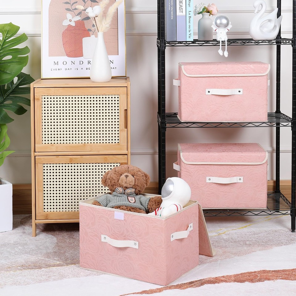 Cute Storage Bin Boxes With Lids Washable Decorative Storage Boxes Pink ...