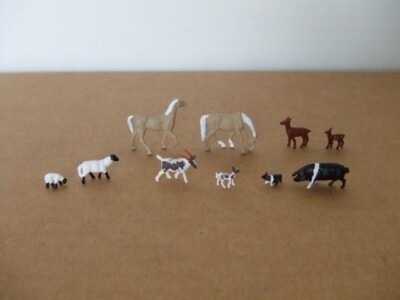 10 Farm Animal Figures, HO 1/87, Sheep, Deer, Horses, Goats, Pigs Lot ...