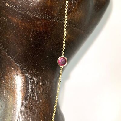 Round Ruby Hand Chain Bracelet in Solid 14K Yellow Gold | eBay