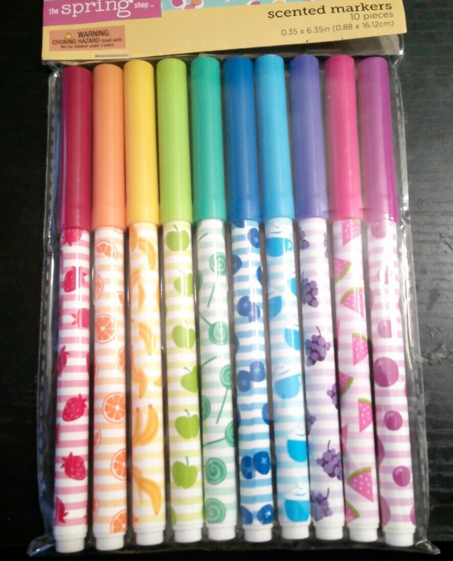 NEW pack of 10 assorted scented markers strawberry orange banana grape ...