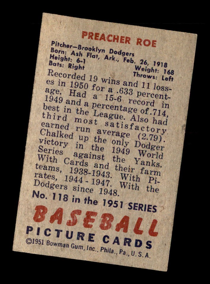 1951 Bowman #118 Preacher Roe EX-MT | eBay