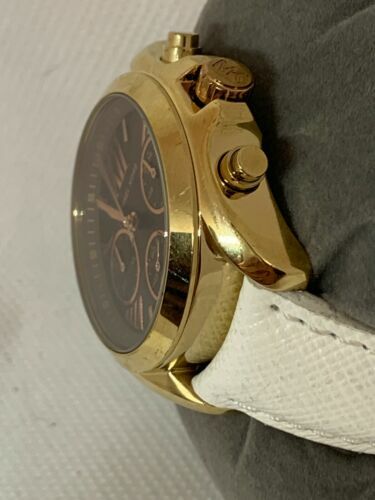 Michael Kors MK5944 Women's Watch Chronograph Brown Dial White Leather ...