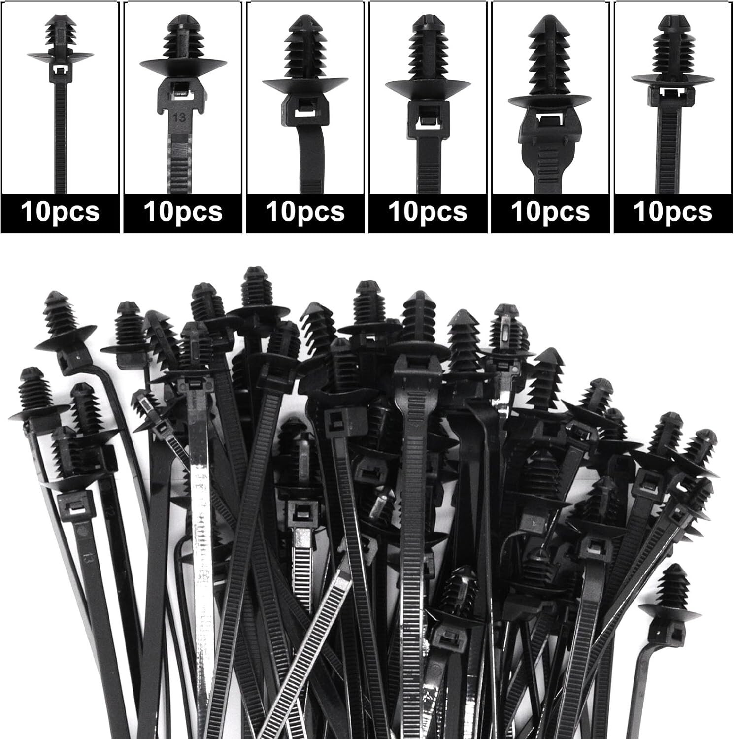 60pcs Push Mount Zip Ties for Car Wire Harness Automotive Cable ...