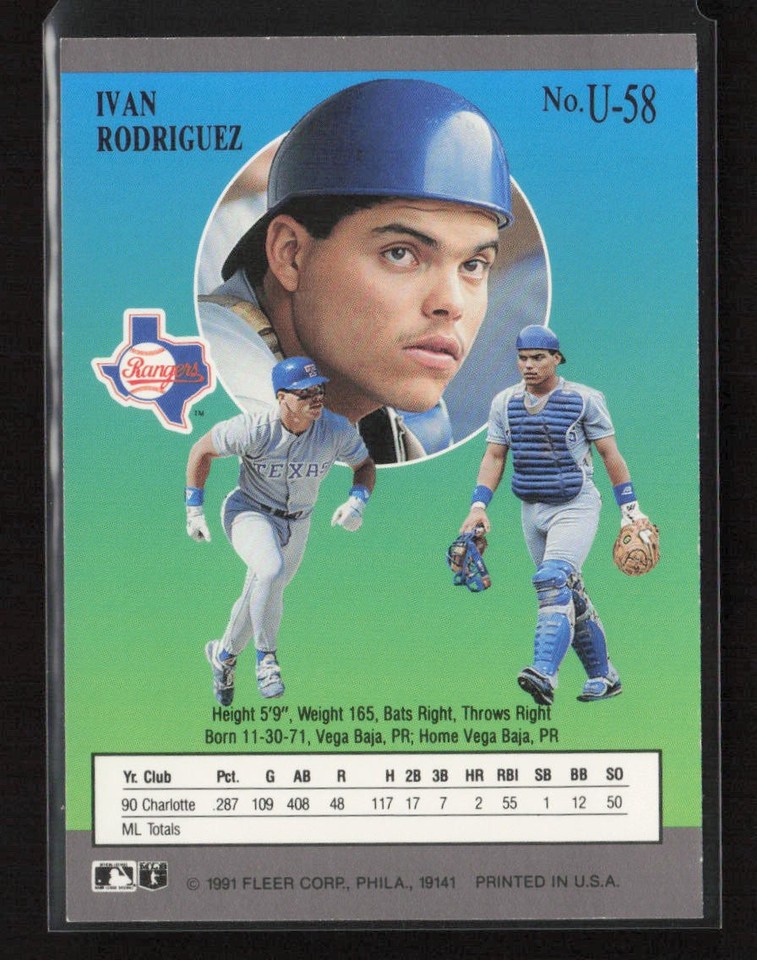 1991 Ultra Update #U-58 Ivan Rodriguez Texas Rangers Rookie Near Mint ...