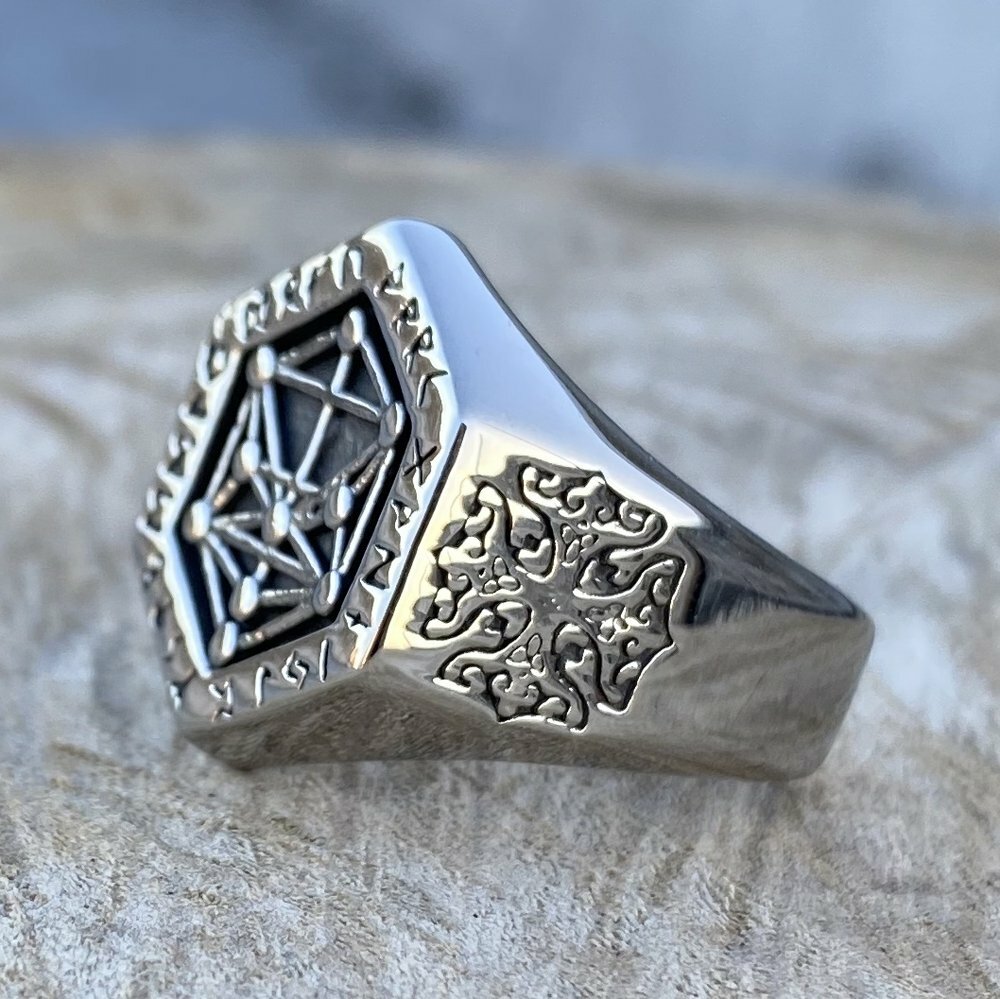 MENDEL Mens Nordic Viking Kabbalah Tree of Life Vegvisir Rune Ring Men ...