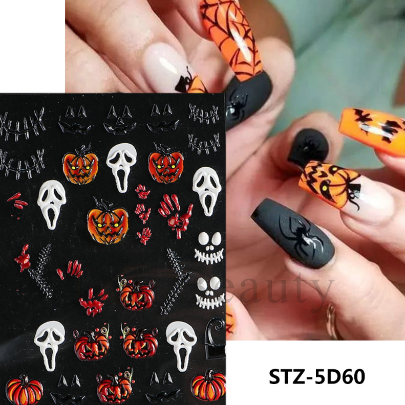Nail Art Sticker Halloween Eye Blood Skull Skeleton Pumpkin 5D Embossed ...