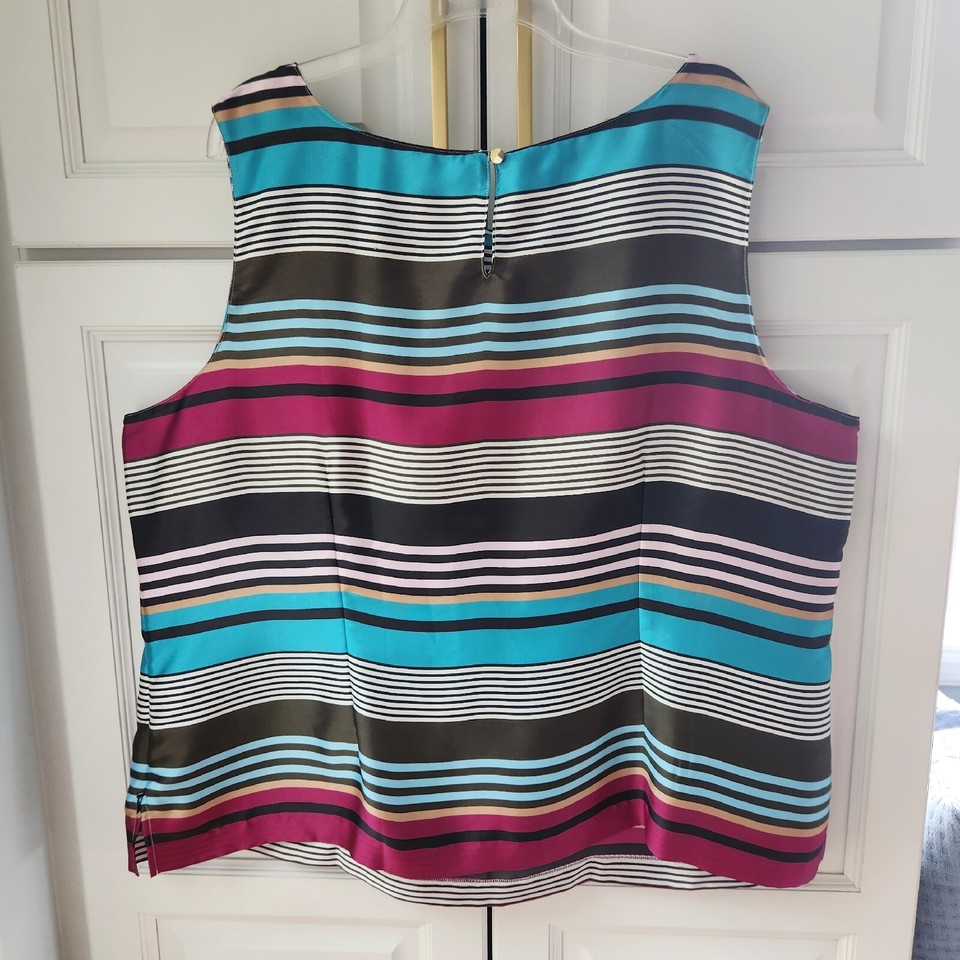 Talbots Plus Blouse Plus Size 3X Blue Pink Stripe Sleeveless Satin Side ...
