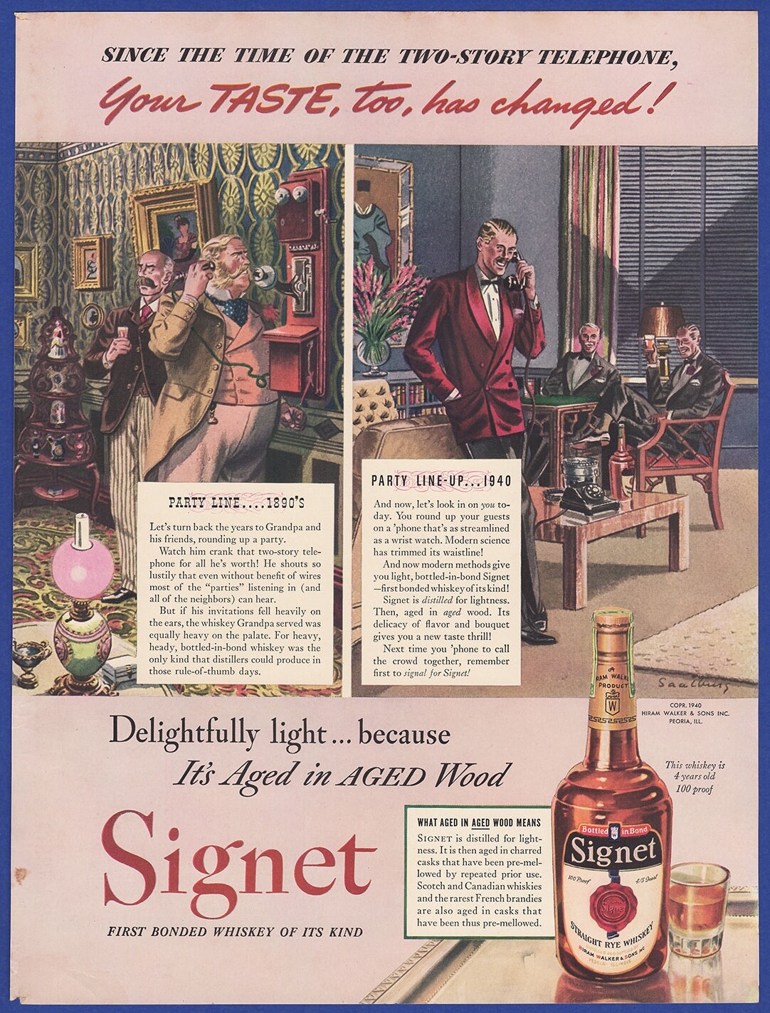 Vintage 1940 Hiram Walker's SIGNET Rye Whiskey Alcohol Liquor 40's ...