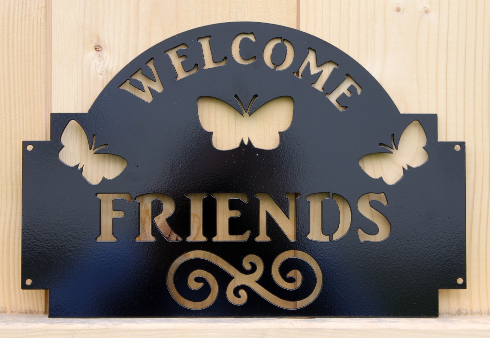 Welcome Friends Sign w Butterflies and Scroll Plasma Cut Metal Art USA ...