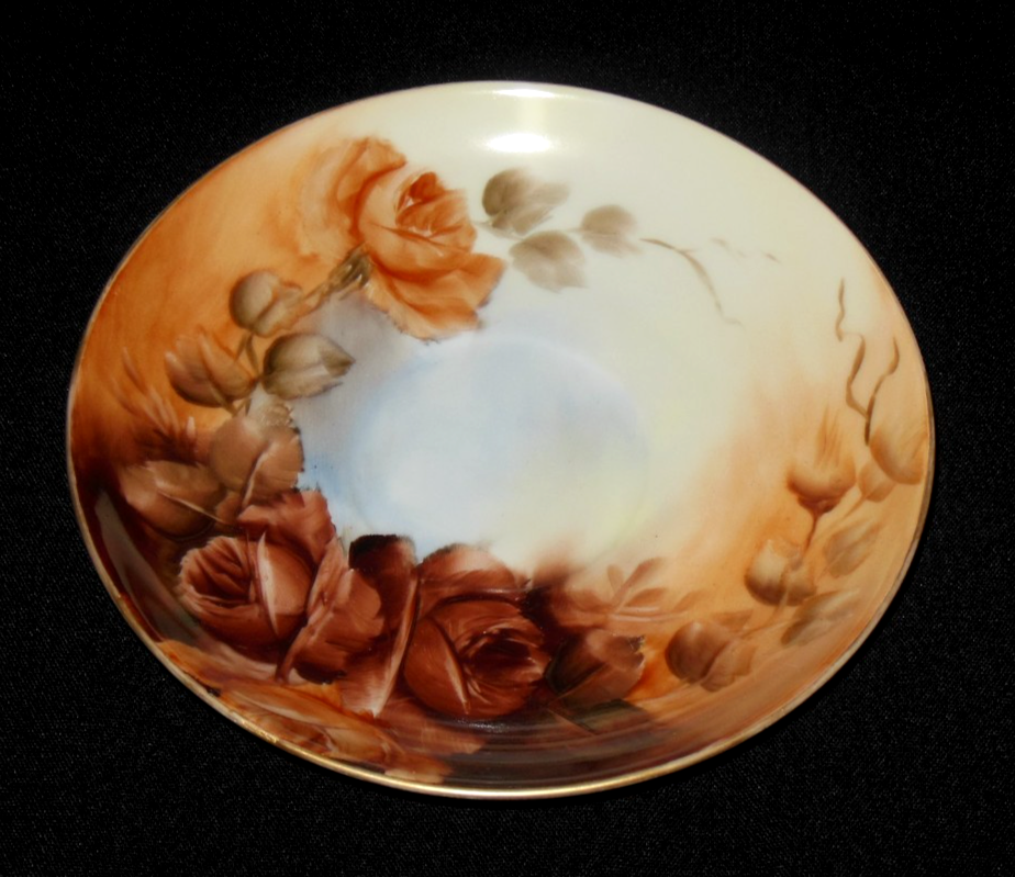 Rosenthal Bavaria Teacup Saucer Luncheon Plate Painted Brown Roses ...