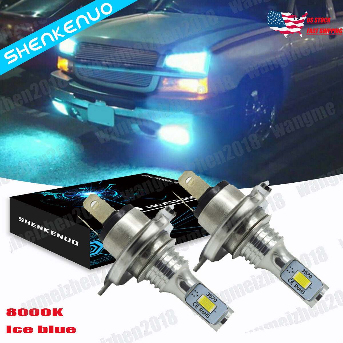 2X H4 9003 Ice Blue LED Headlight Bulb Conversion Kit High Low Beam ...