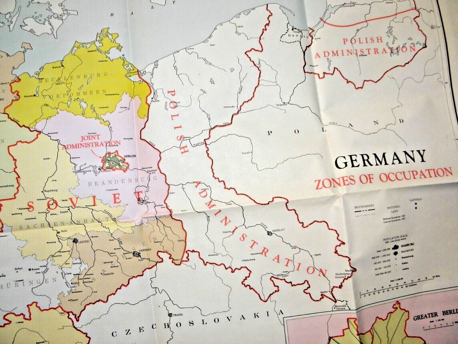 VINTAGE MAP GERMANY ZONES OF OCCUPATION GREATER BERLIN POLISH AMERICAN ...