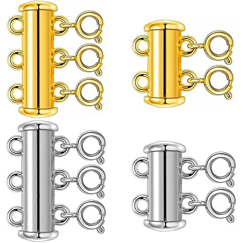 Dailyacc Layered Necklace Clasps,4 Pieces 2 Size Slide Clasp 4Pcs Round ...