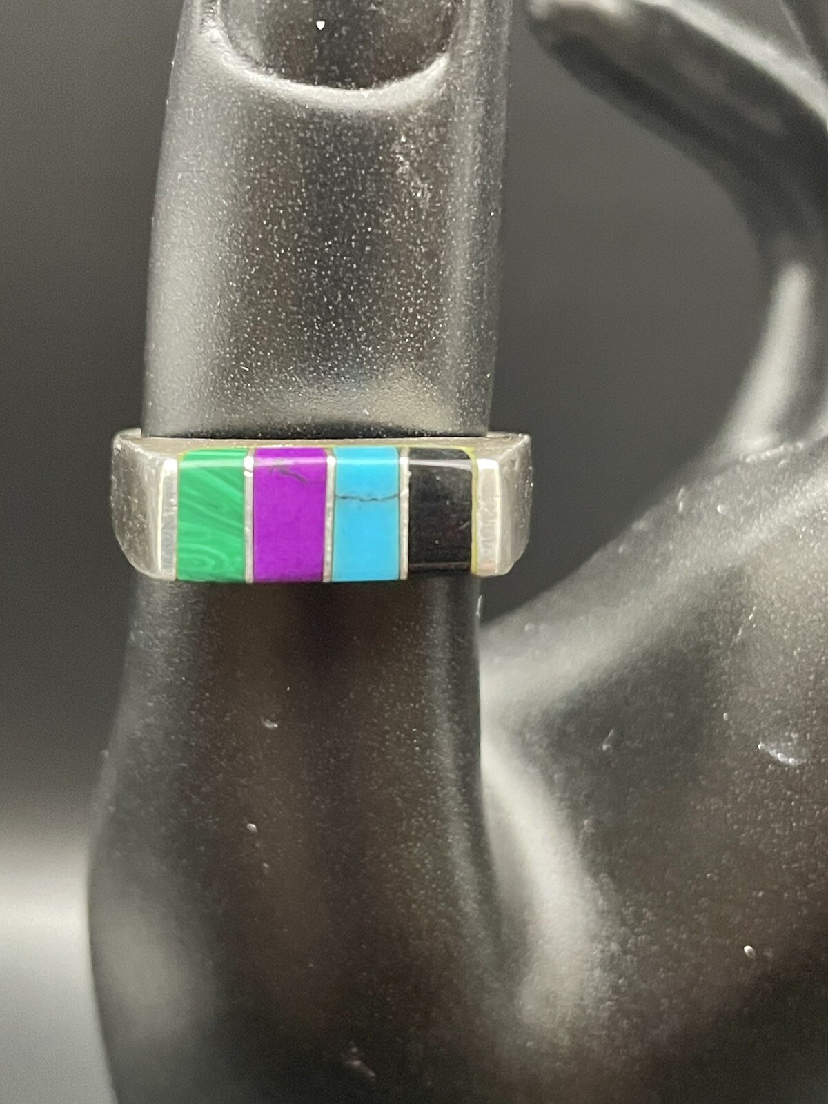 Mexico Sterling Mens Ring Turquoise Onyx Malachite Su… - Gem