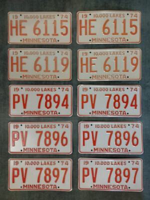 License Plate Bulk LOT 10 MINT Unused 1974 Minnesota Plates PAIRS Great ...