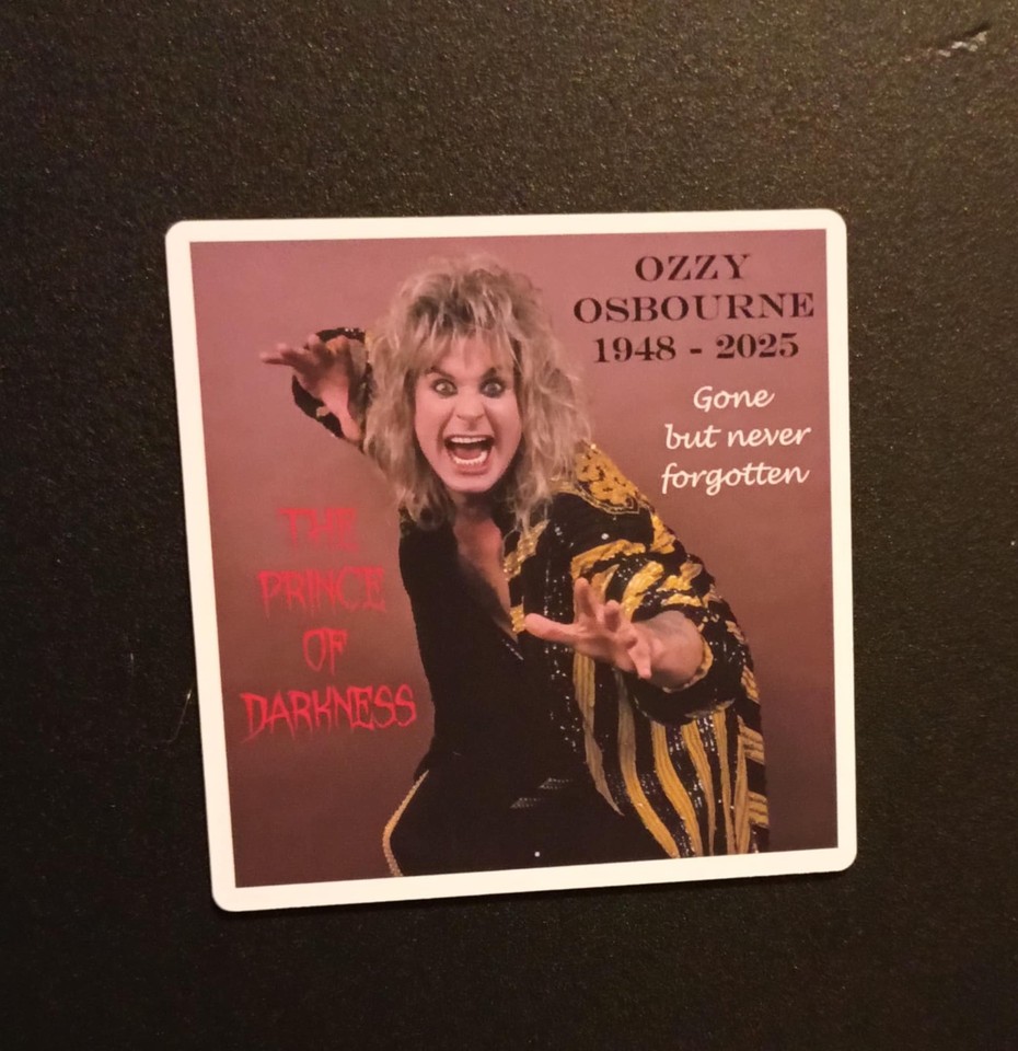Handmade "OZZY OSBOURNE" RIP refrigerator magnet 3.0 By 3.0 "READ ...
