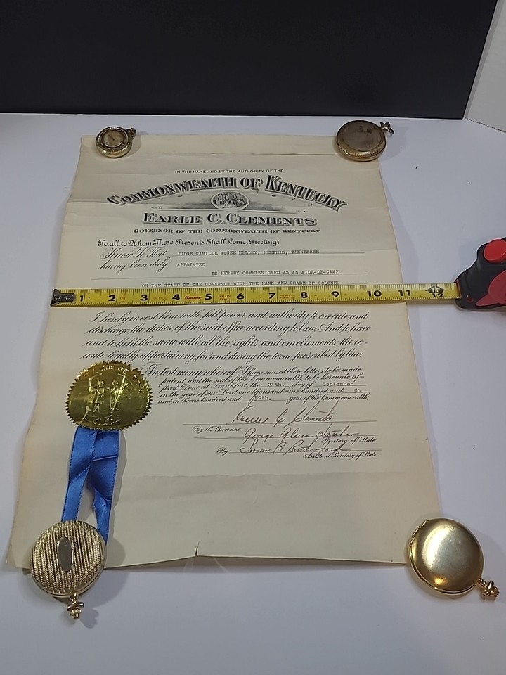 Vintage Kentucky Colonel Certificate 1950 Signed by Governor Earle C ...