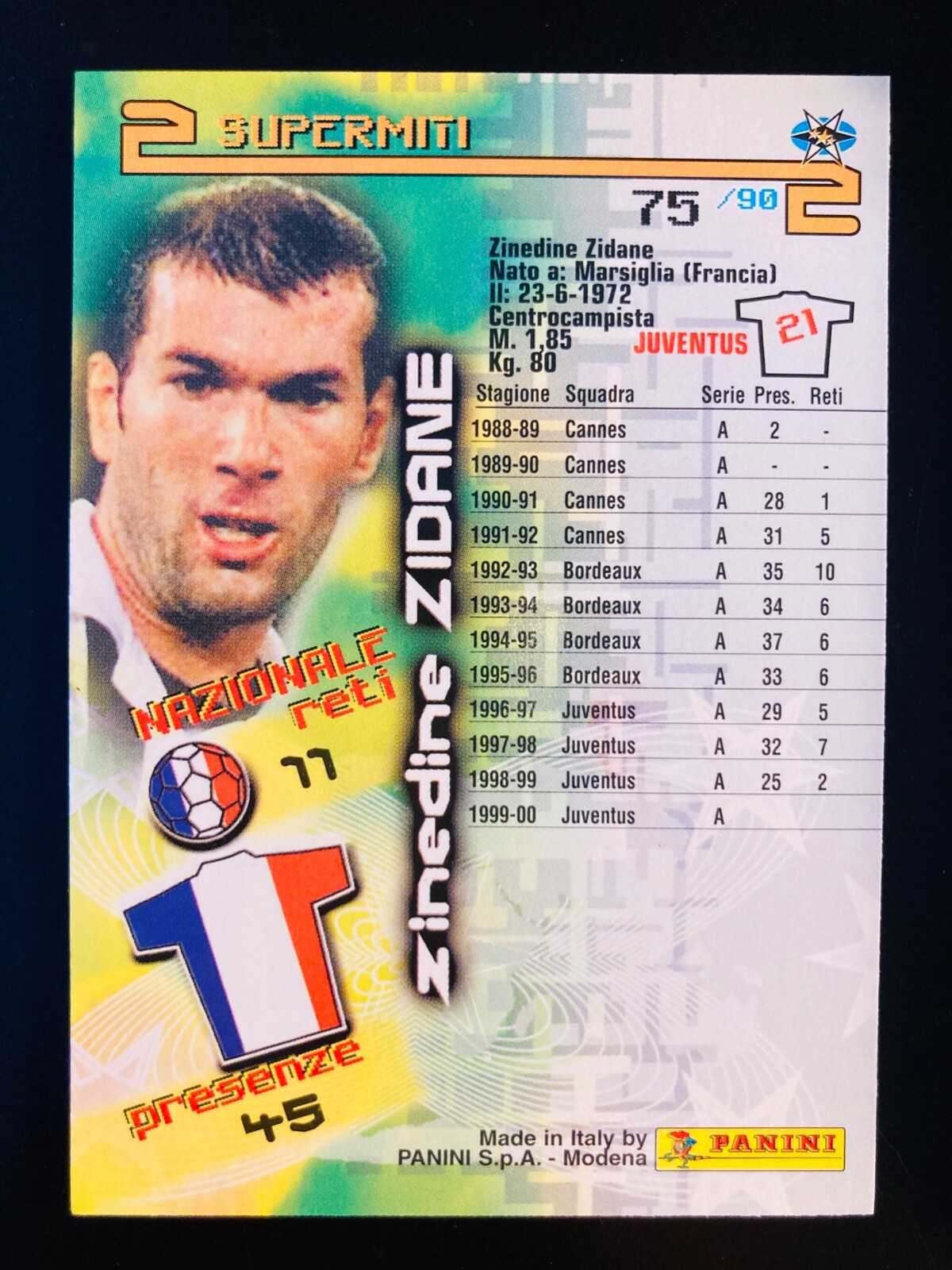 1999-00 Panini Calcio Premium cards 2000 # 75 Zinedine Zidane Juventus ...
