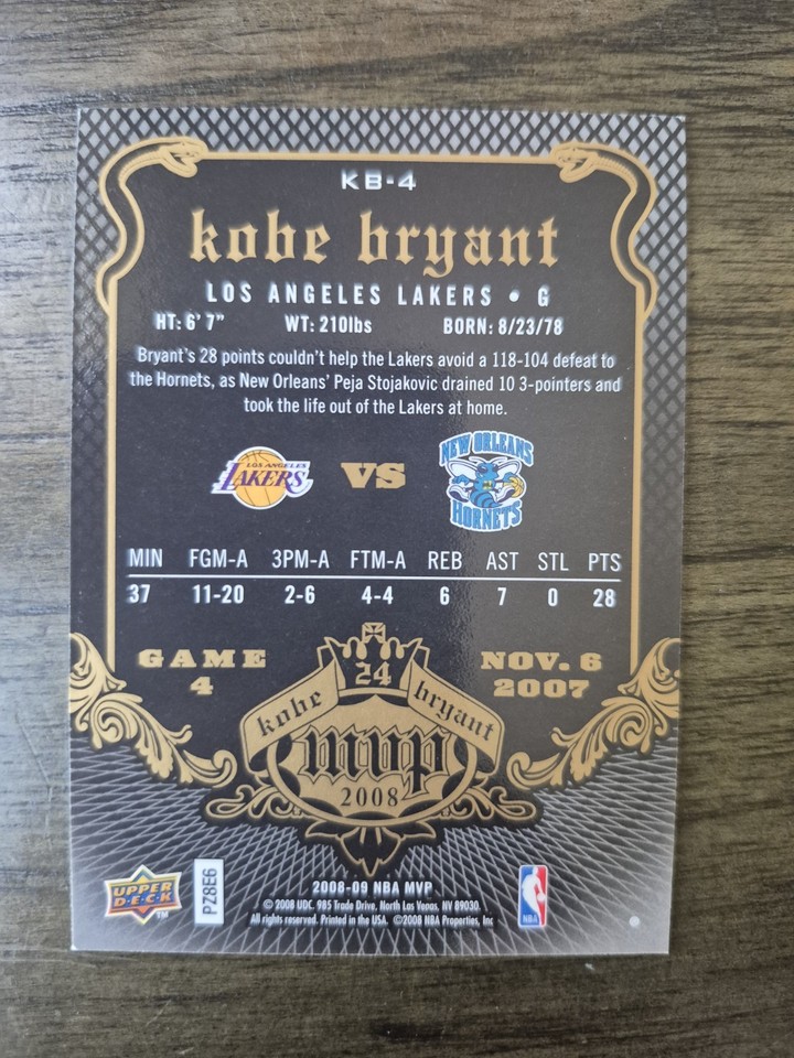 2008-09 Upper Deck MVP - Kobe Bryant Mvp Kobe Bryant #KB-4 Black Border ...