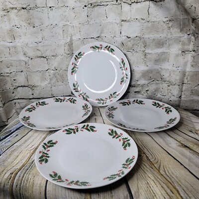 Apulum Christmas Holiday Porcelain Plate Holly & Berries Vintage Set Of ...