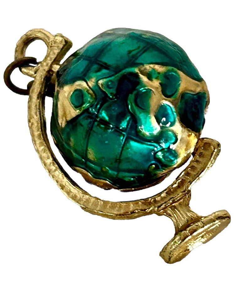 Planet Earth Charm Pendant Green Gold Enamel Rotating Globe 1.25” | eBay