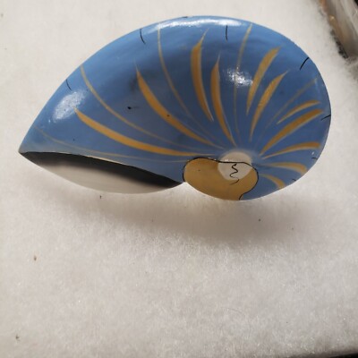 vtg nos wood carved painted enamel Seashell scarf dress clip | eBay