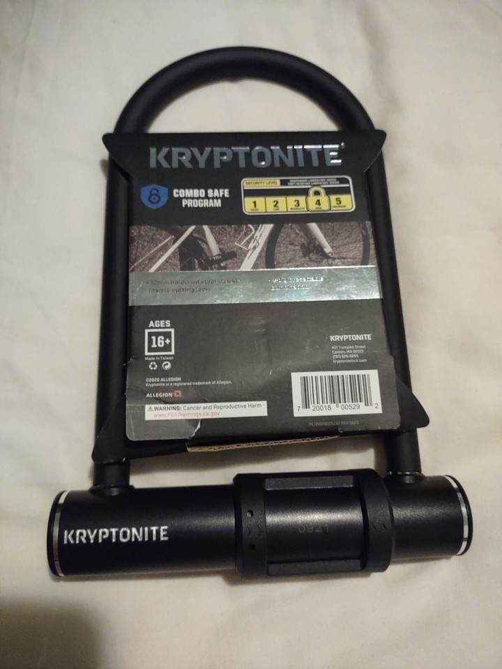 Kryptonite Combo U-Lock Bicycle Lock Black 4.25x8" 12mm steel shackle ...