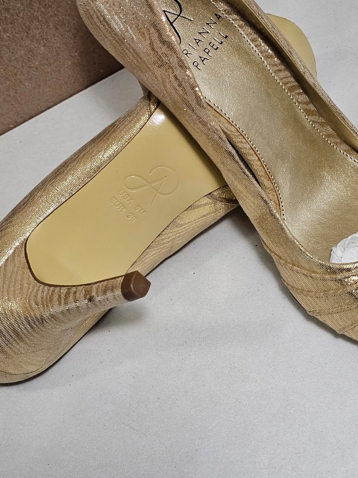 NEW PAPELL Women's Size 5.5, 6 Platino Peep Pump W Leather Sole Sandal ...
