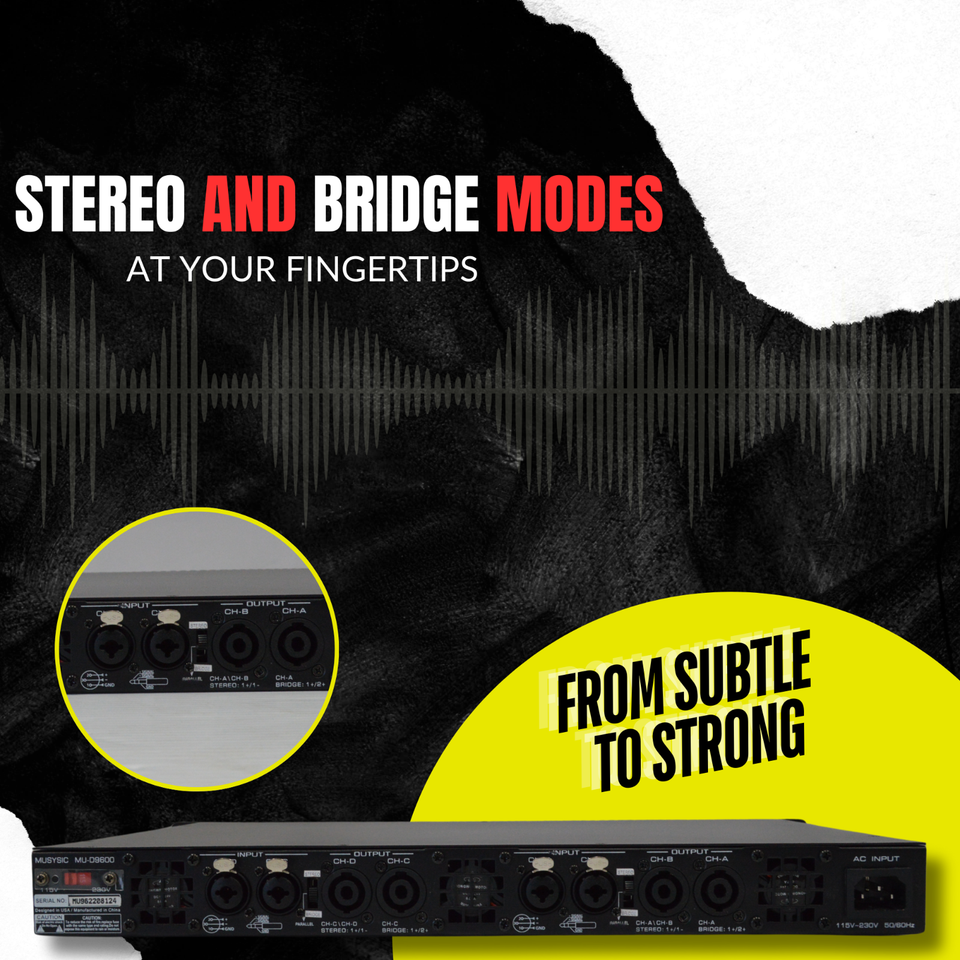 MUSYSIC Professional 4-Channel 2x9600 Watts D-Class 1U Power Amplifier ...