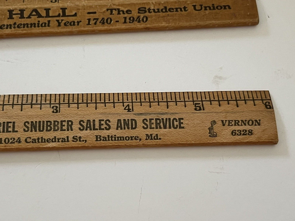 Lot of Two Vintage Advertising Rulers Wood 6" Gabriel Snubber Houston ...
