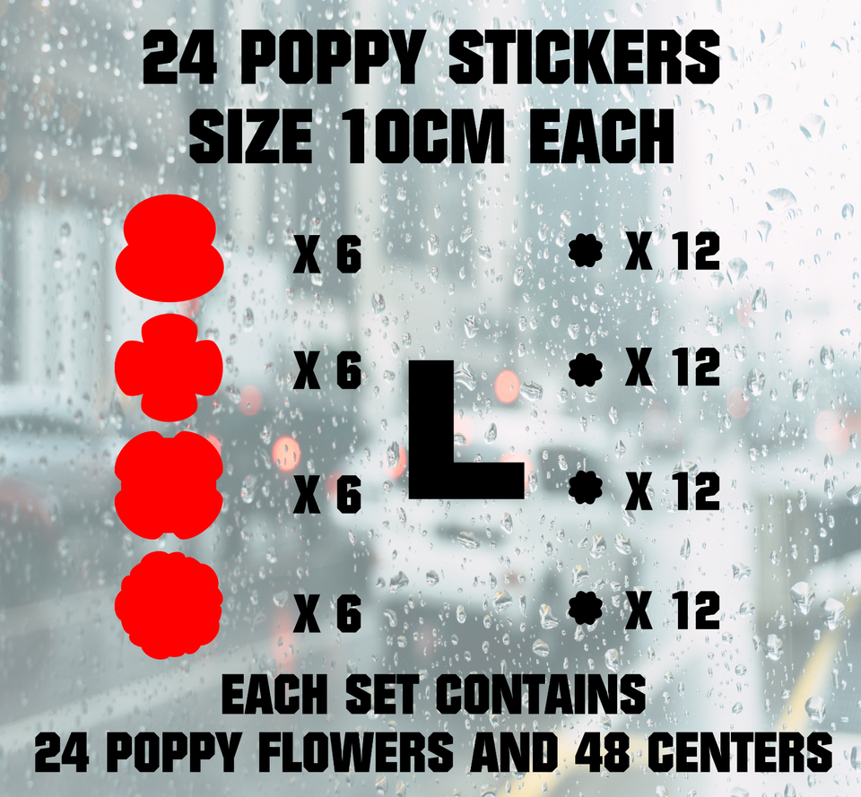 24 Poppy Stickers Remembrance for Window Car Craft Art Lest We Forget ...