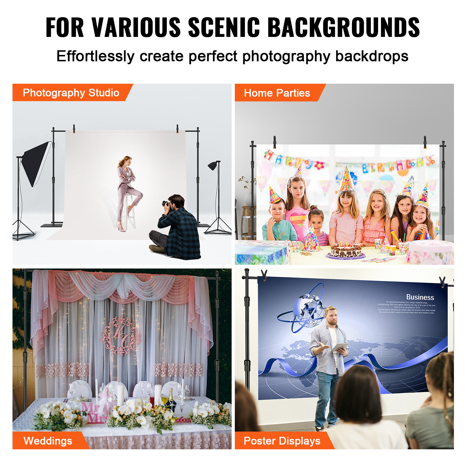 VEVOR Pipe and Drape Kit Heavy Duty Backdrop Stand Carbon Steel Base 10 ...