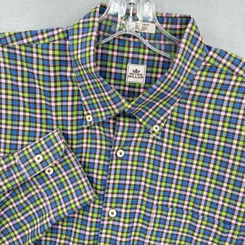 Peter Millar Shirt Mens Extra Large Button Up Blue Green Pink Check ...