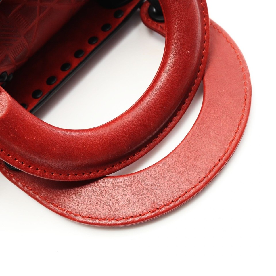 Christian DIOR Lady Mini Lady Dior Red Leather Handbag Canaje studs w ...