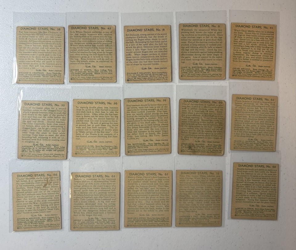 1935 National Chicle Diamond Stars Baseball Lot (15) AUTHENTIC | eBay