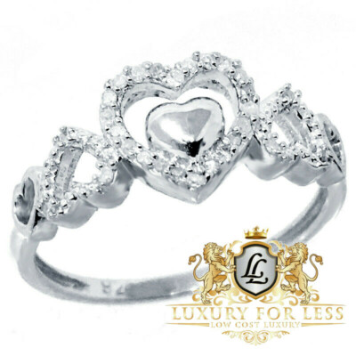 Ladies .11ct Genuine Real Diamond Sterling Silver Heart & Love Promise ...