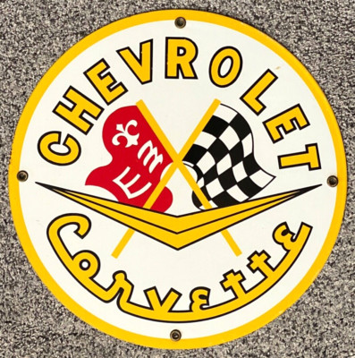 VINTAGE CHEVROLET PORCELAIN SIGN 1961 OLD CORVETTE SPORT CAR CHEVY ...