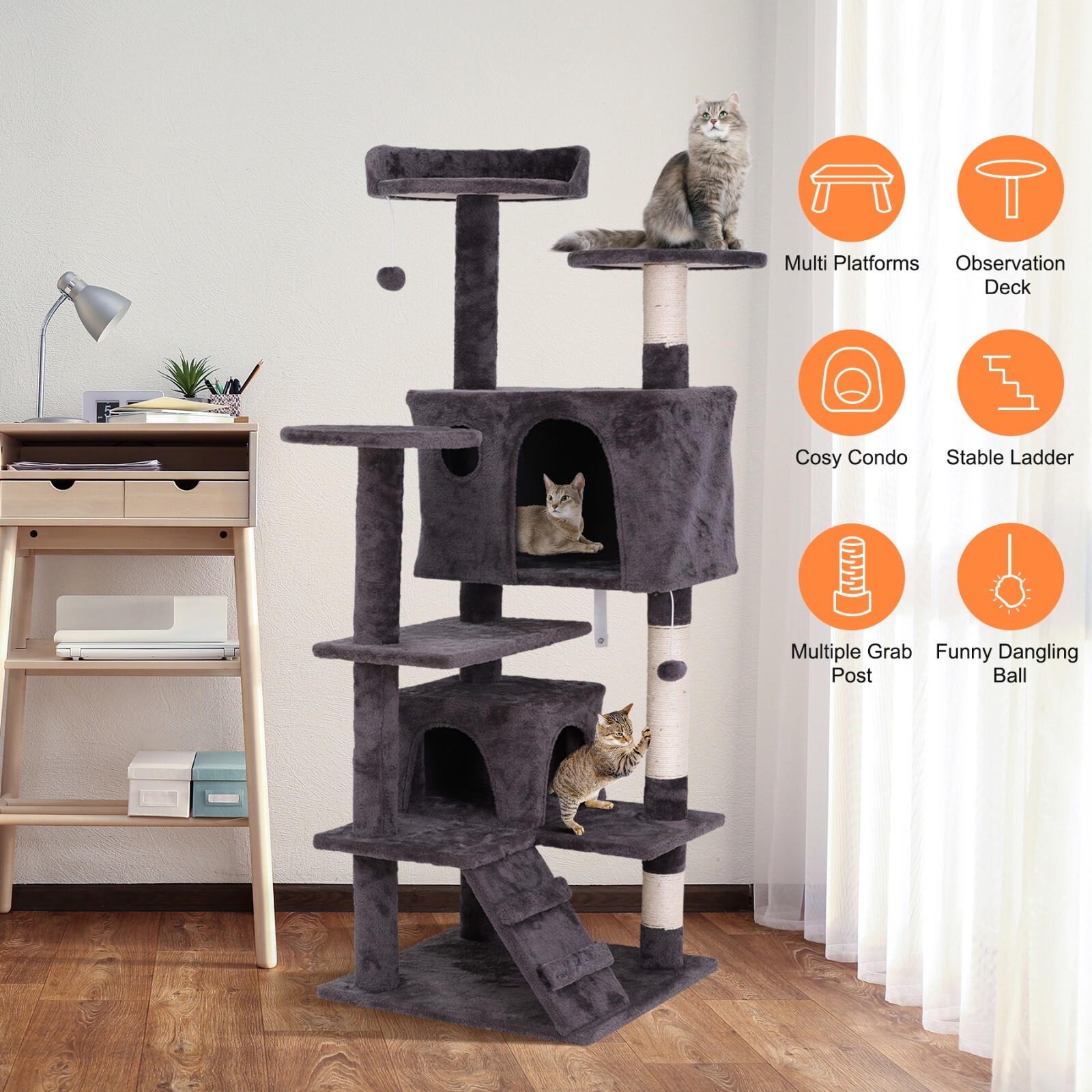 55" Cat Tree Tower for Indoor Cats Multi-Level Furniture Activity ...