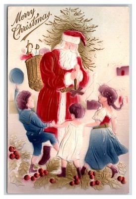 Airbrushed Embossed red rob Santa Claus ~ Children toys & tree ...