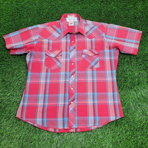 Vintage 80s LEE Western Plaid Button Shirt XL 23x30 Hippie | eBay