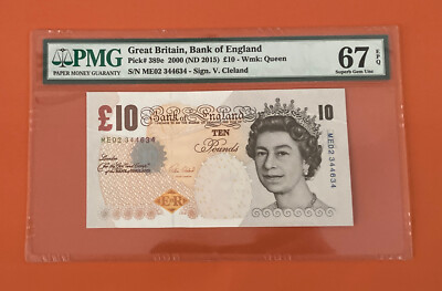Great Britain 2000-2015 ND. 10 Pounds Note PMG-67-EPQ Superb Gem UNC ...