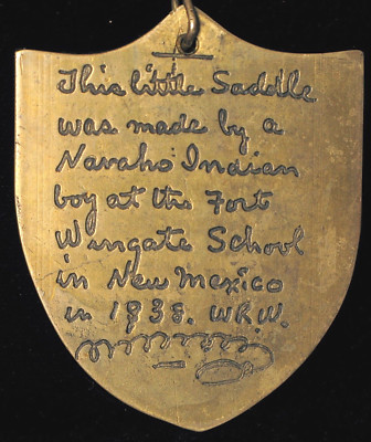 1938 EQUESTRIAN BRASS SADDLE TAG WINGATE SCHOOL NEW MEXICO NAVAJO ...