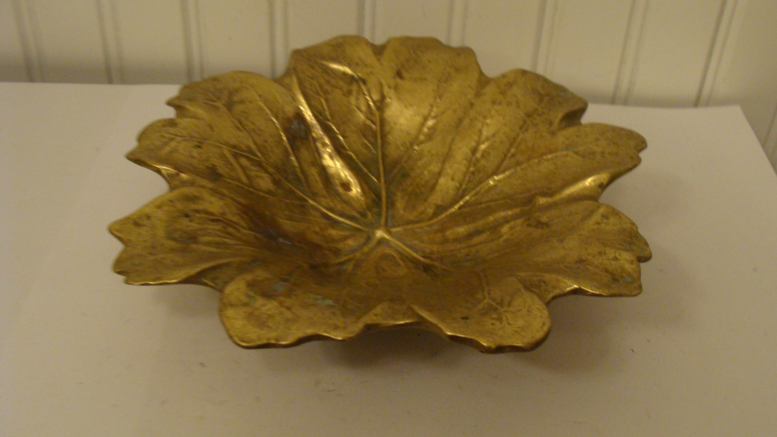 Vintage Copyright 1948 VA Metalcraft Solid Brass May Apple Leaf Bowl ...