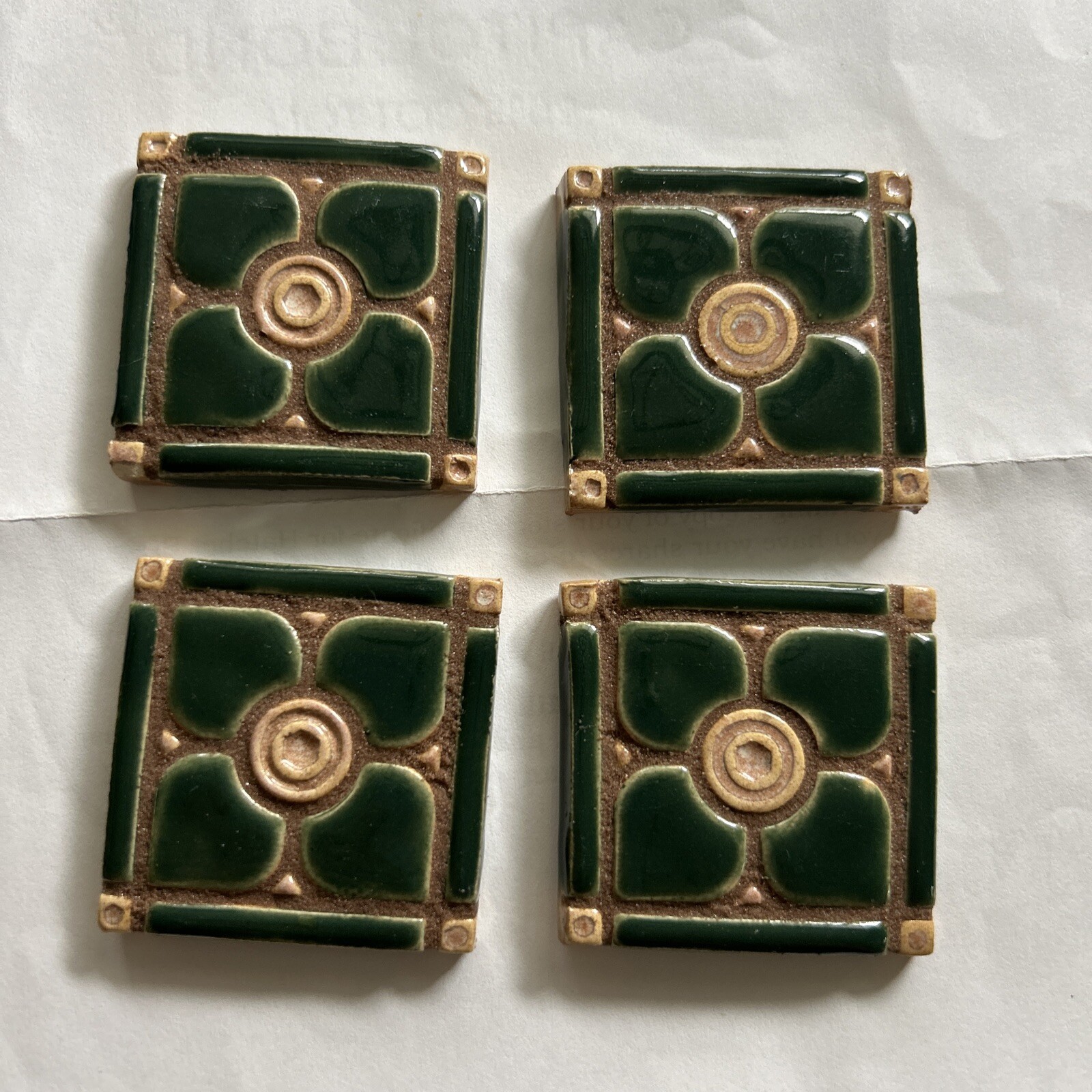 2x2" Ceramic Tiles, Set of 4 Dark Green Flower Tiles | eBay