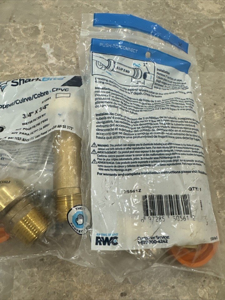 SHARKBITE 3/4" PUSH-TO-CONNECT WATER FILTER INSTALLATION FITTING KIT ...