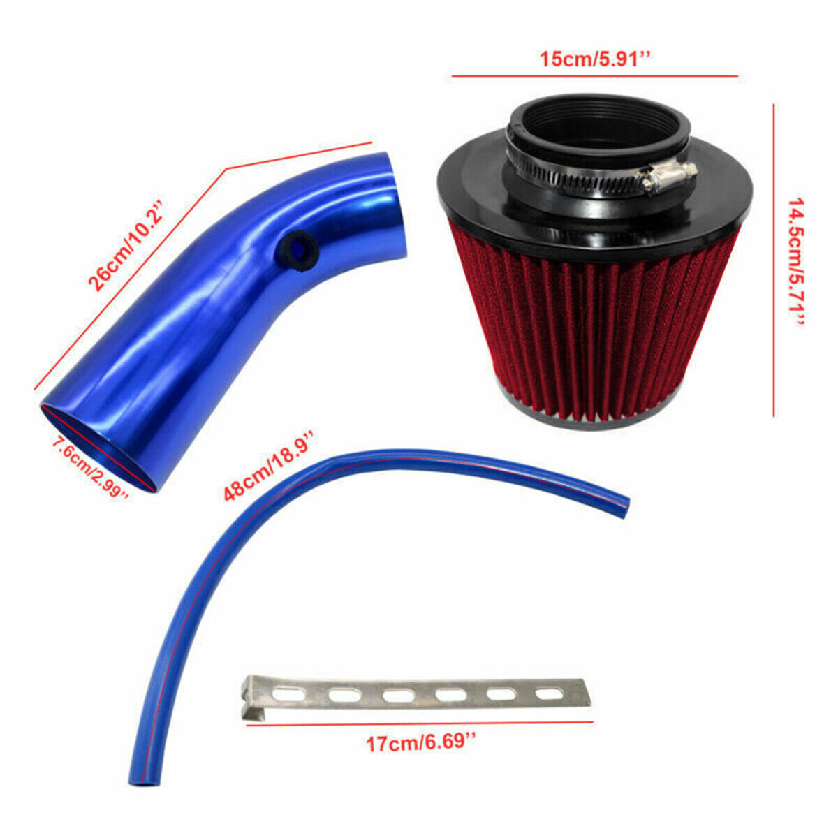 Car Cold Air Intake Filter Induction Kit 3" Pipe Aluminum Power Flow ...