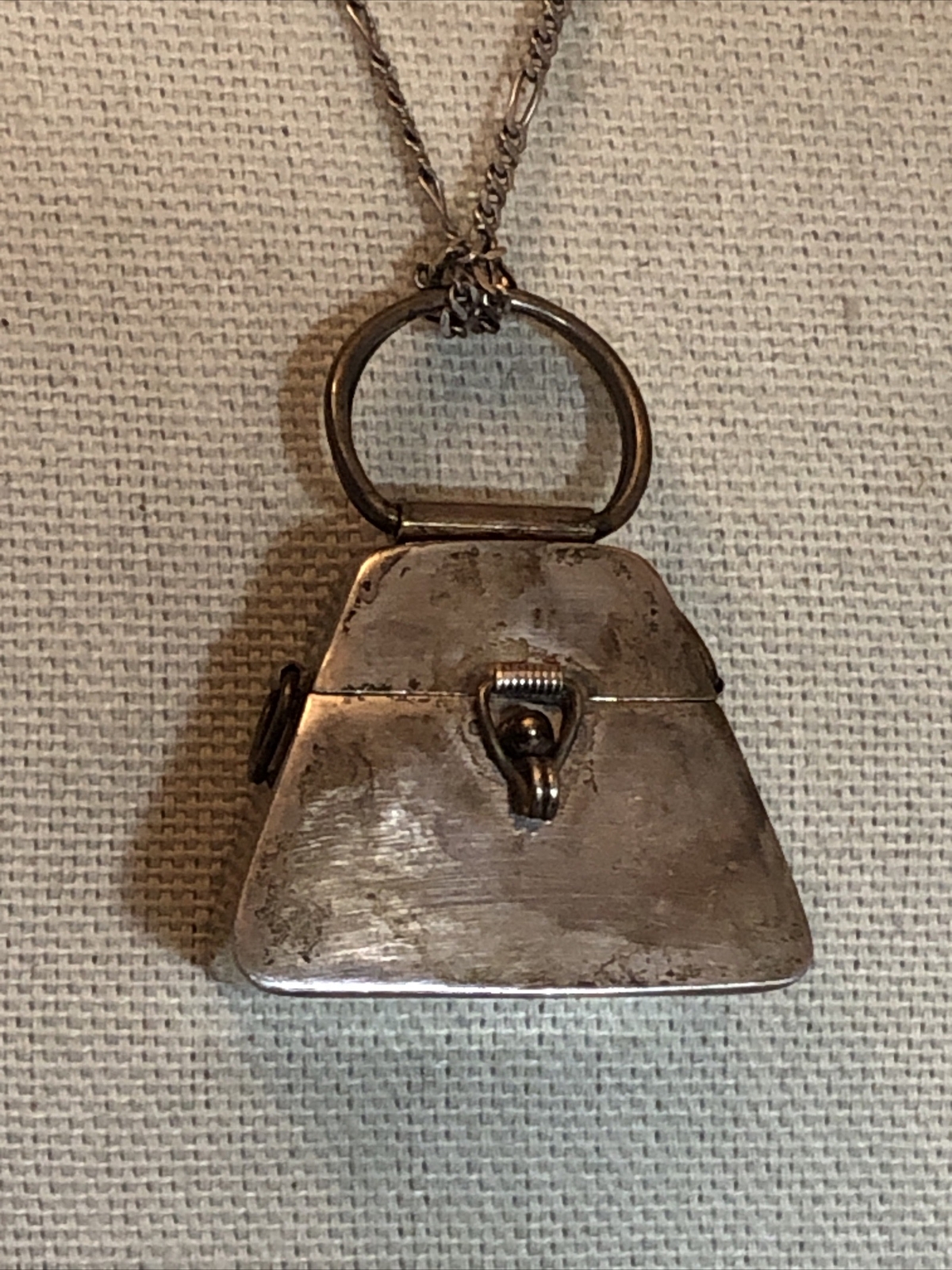 5. TAXCO 925 Sterling Figaro chain 3D PURSE Locket Pendant Necklace 24 ...