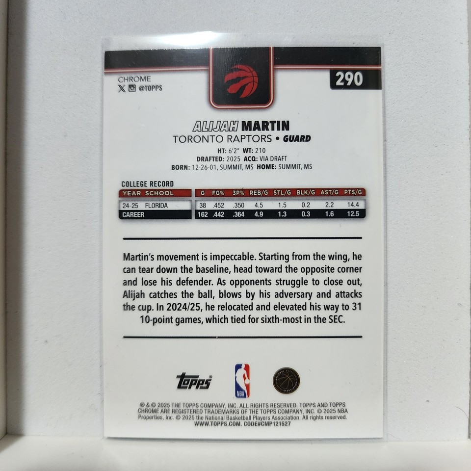 2025-26 Alijah Martin Topps Chrome 290 Red White Blue Parallel ...