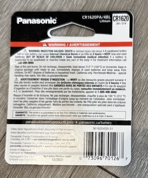 Panasonic CR1620 3V Lithium Coin Battery Long Lasting Power for ...